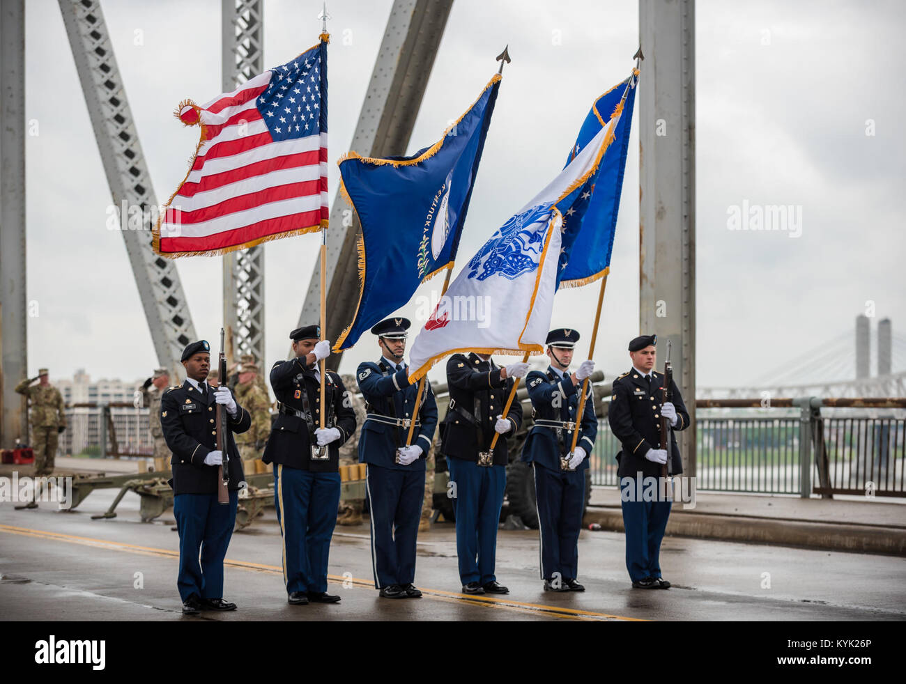 A joint color guard comprised of members from the Kentucky Army and Air ...