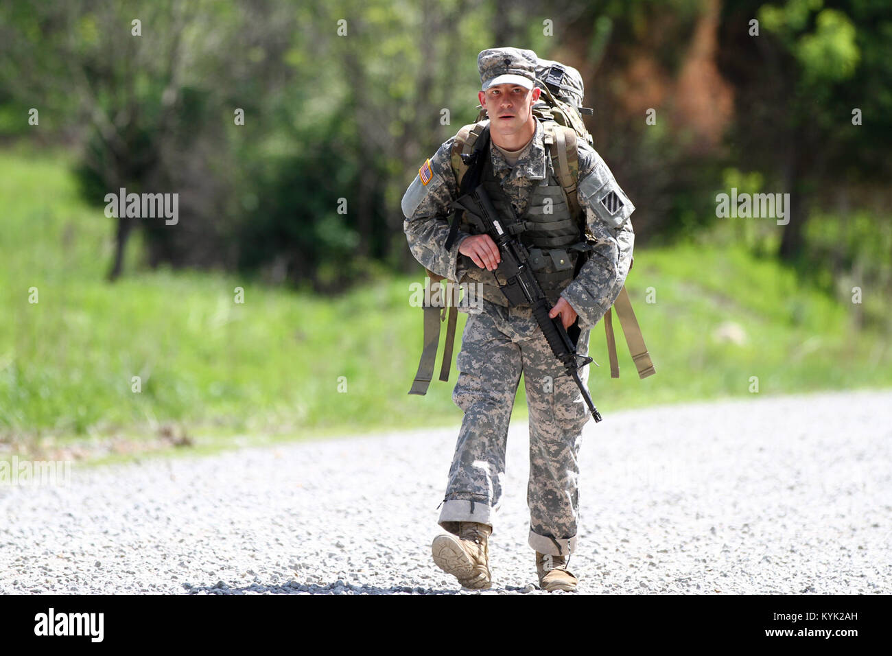 Spc. Richard Lively with the Georgia National Guard walks during the ...