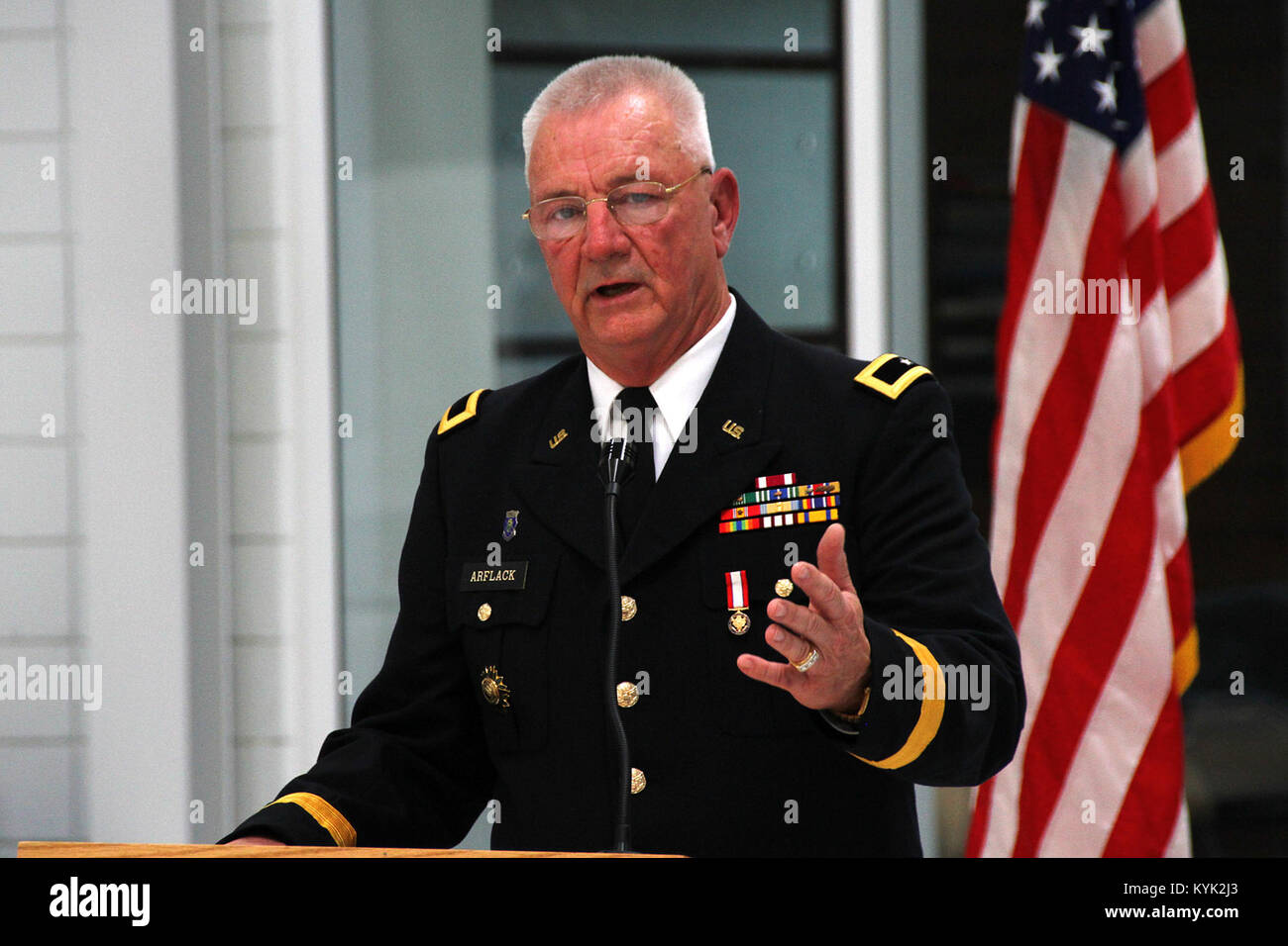 Brig. Gen. Retired Norman Arflack speaks during a retirement ceremony ...