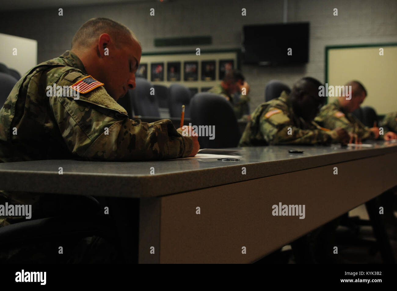 Soldiers take written test as part of the Best Warrior Competition on ...
