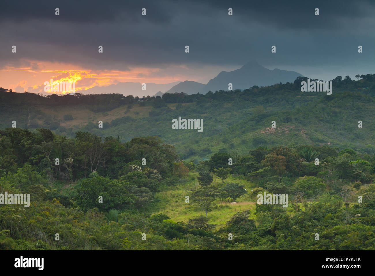 Panama landscape with mountains and sunset in the interior of the Cocle ...