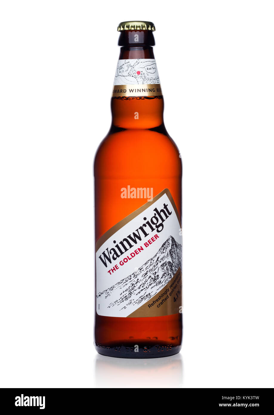 LONDON, UK - JANUARY 10, 2018: Cold Bottle of Wainwright golden beer on ...