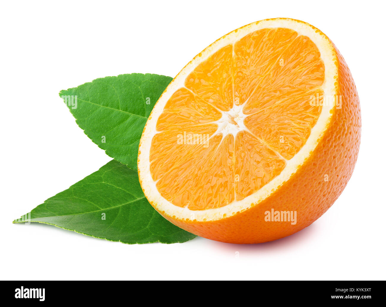 Half of orange with leaves isolated Stock Photo - Alamy