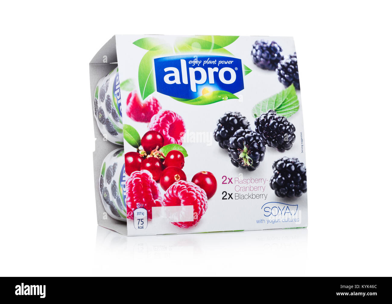 LONDON, UK - JANUARY 10, 2018: Package of Alpro Soya Yogurt cultures ...