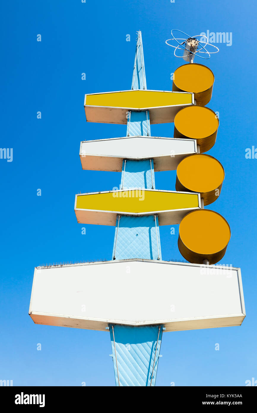 Retro 1960s style sign from a burger stand. Blank with eight copy ...