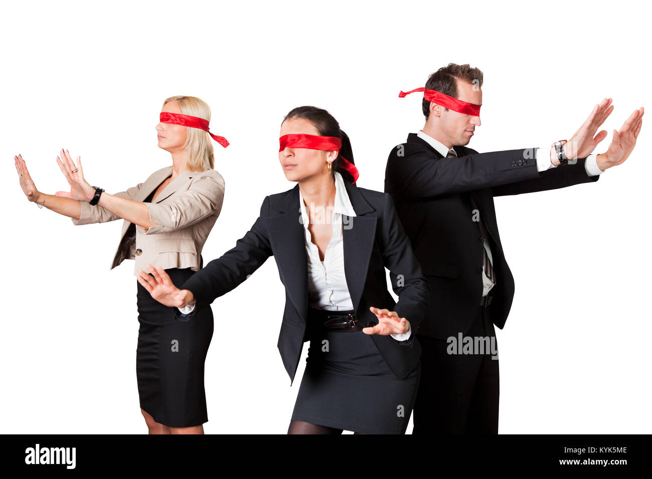 Business People In Blindfolds Against White Background Stock Photo - Alamy
