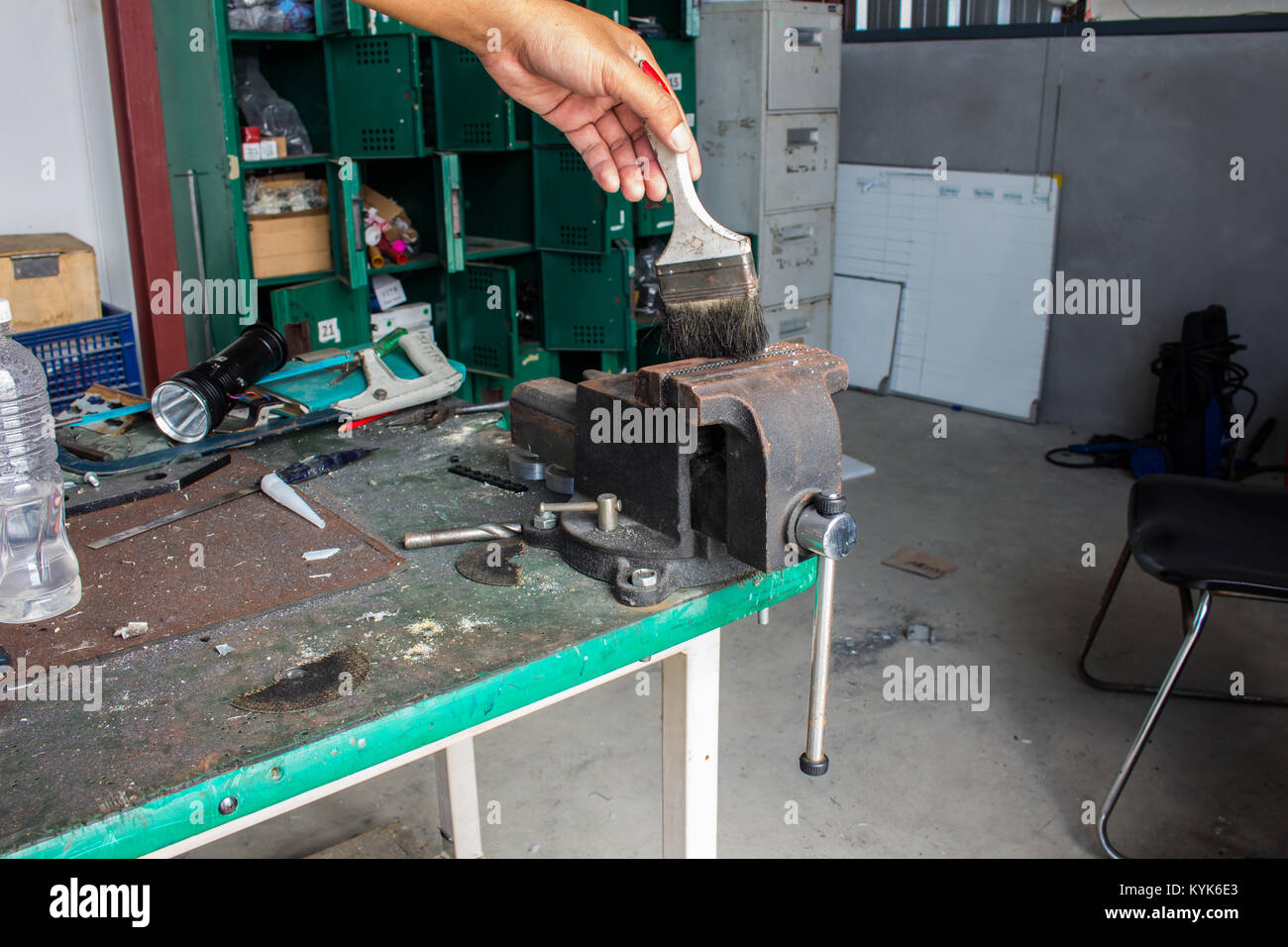 The Cleaning clamp on table after working Stock Photo - Alamy
