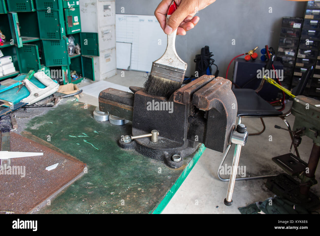 The Cleaning clamp on table after working Stock Photo - Alamy