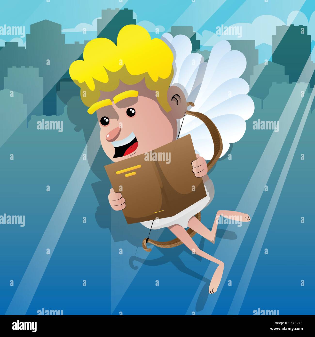 Cupid reading a book. Vector cartoon character illustration Stock ...