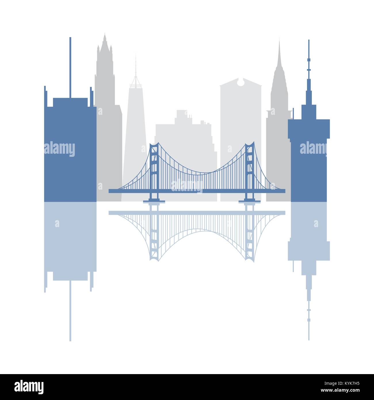 Silhouettes of famous buildings and modern buildings in the USA. Tall ...