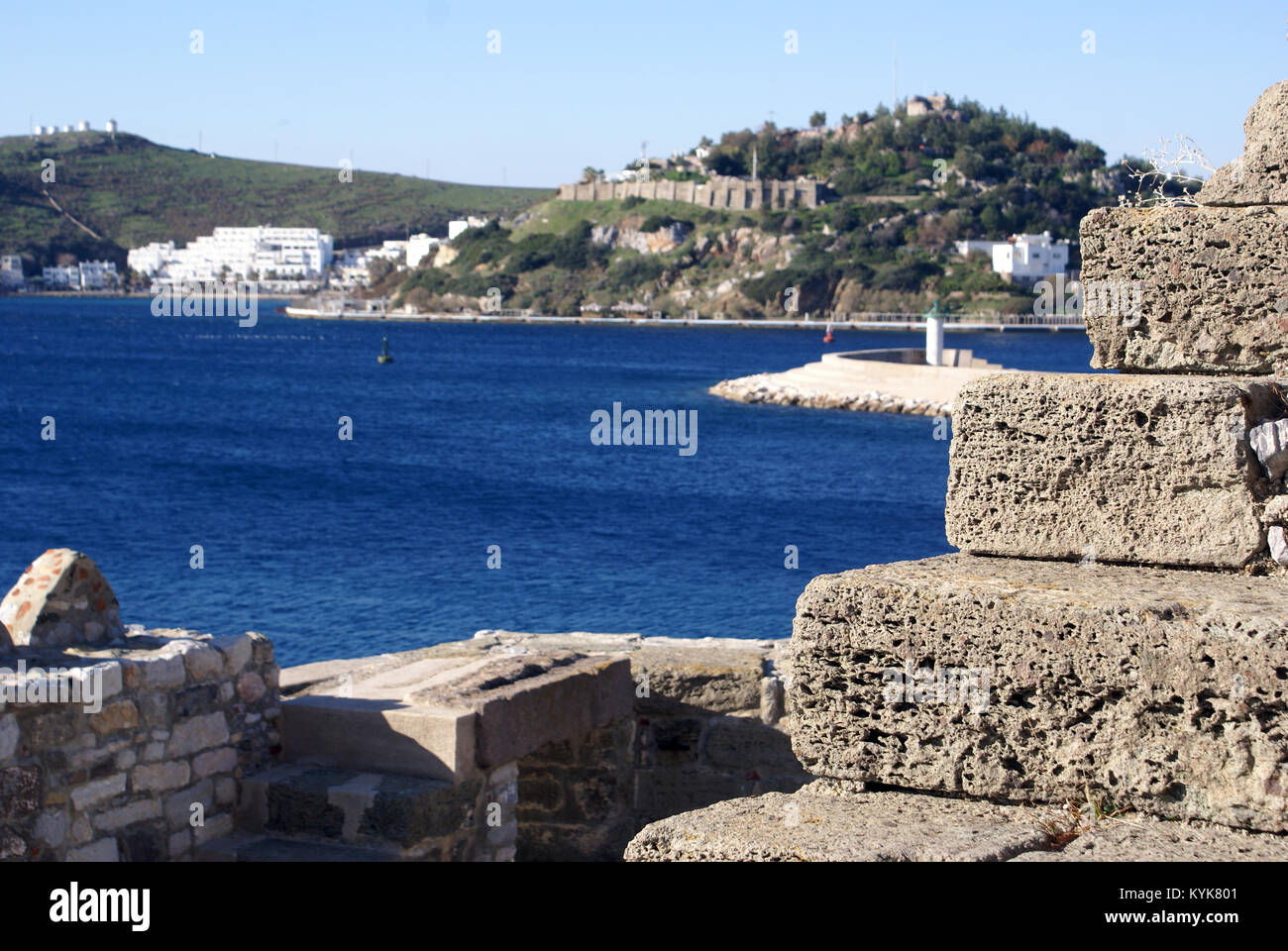 Stones of Bodrum castle St Peter's and sea, Turkey Stock Photo - Alamy