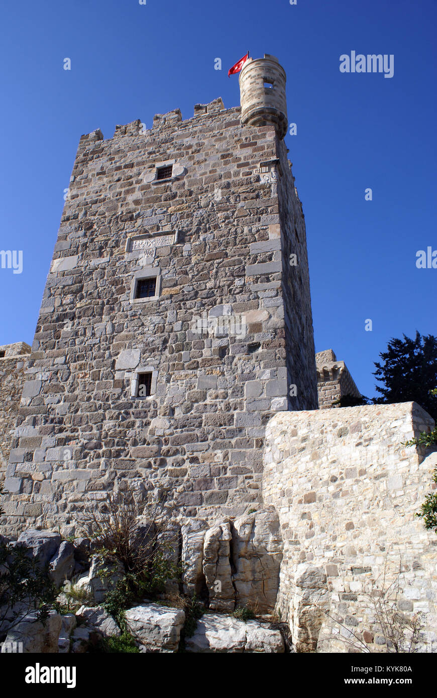 High stone tower in Bodrum castle, Turkey Stock Photo - Alamy