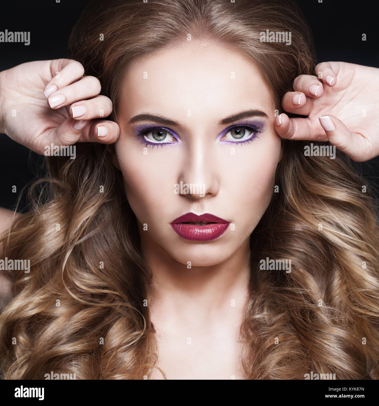 Female Face. Woman with Fashion Hairstyle and Makeup Stock Photo - Alamy