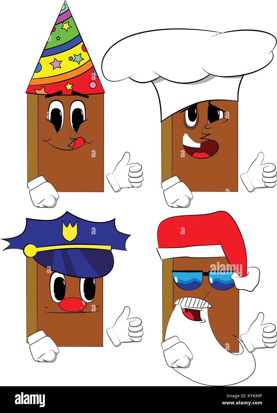 Books making thumbs up sign. Cartoon book collection with costume faces ...