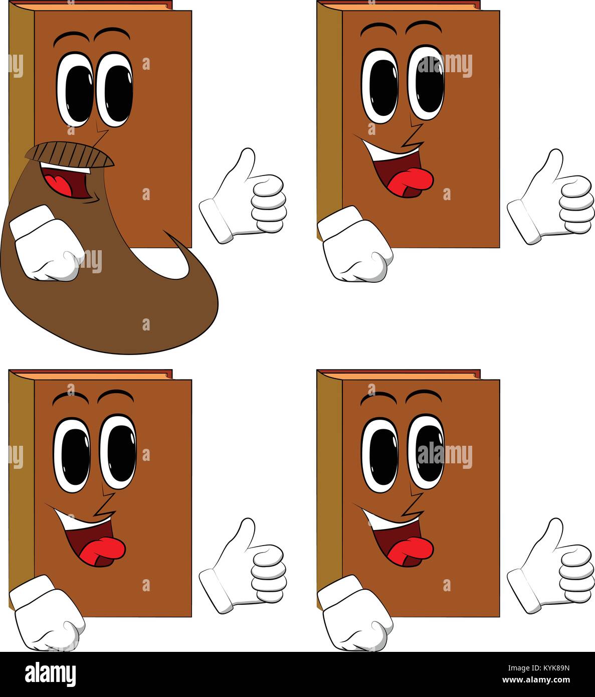 Books making thumbs up sign. Cartoon book collection with happy faces ...