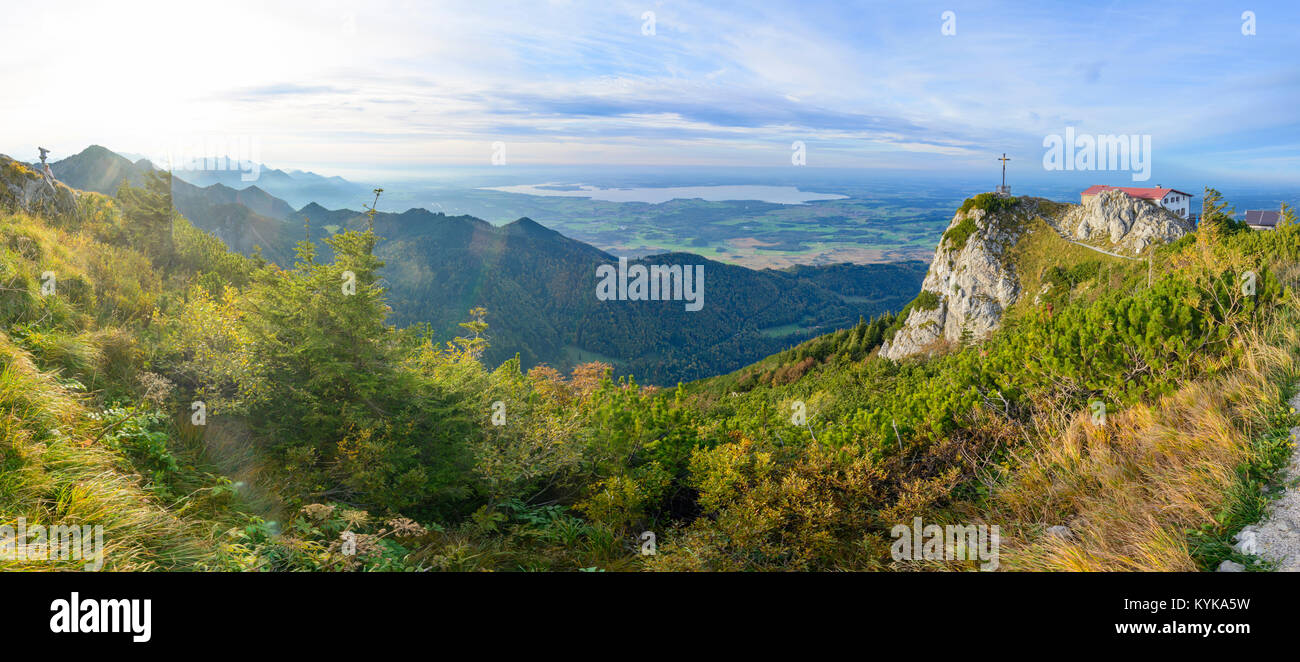 Bergen: mountain Hochfelln, lake Chiemsee, mountain house, summit cross ...