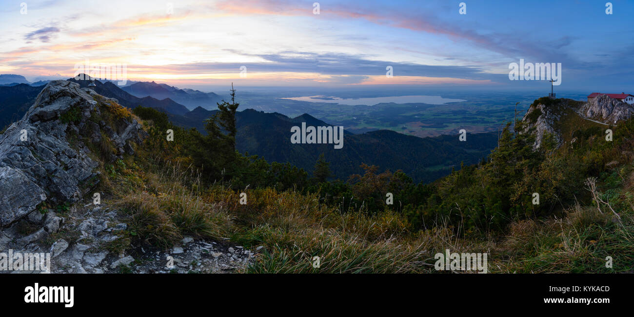 Bergen: mountain Hochfelln, lake Chiemsee, mountain house, summit cross ...