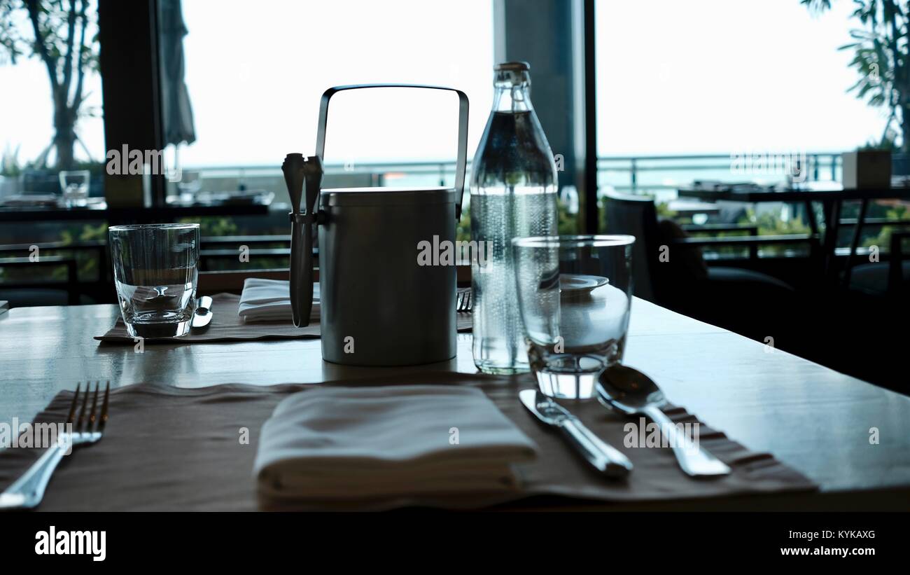 Table Setting Window View of Horizon Hilton Edge Restaurant Pattaya ...
