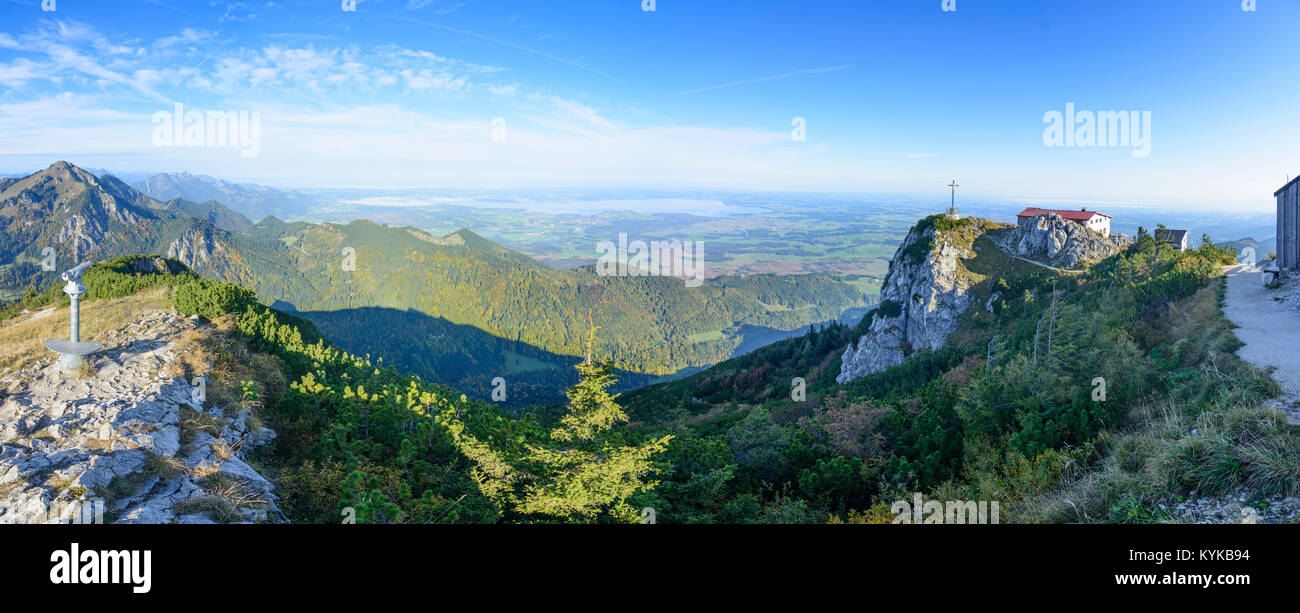 Bergen: mountain Hochfelln, lake Chiemsee, mountain house, summit cross ...