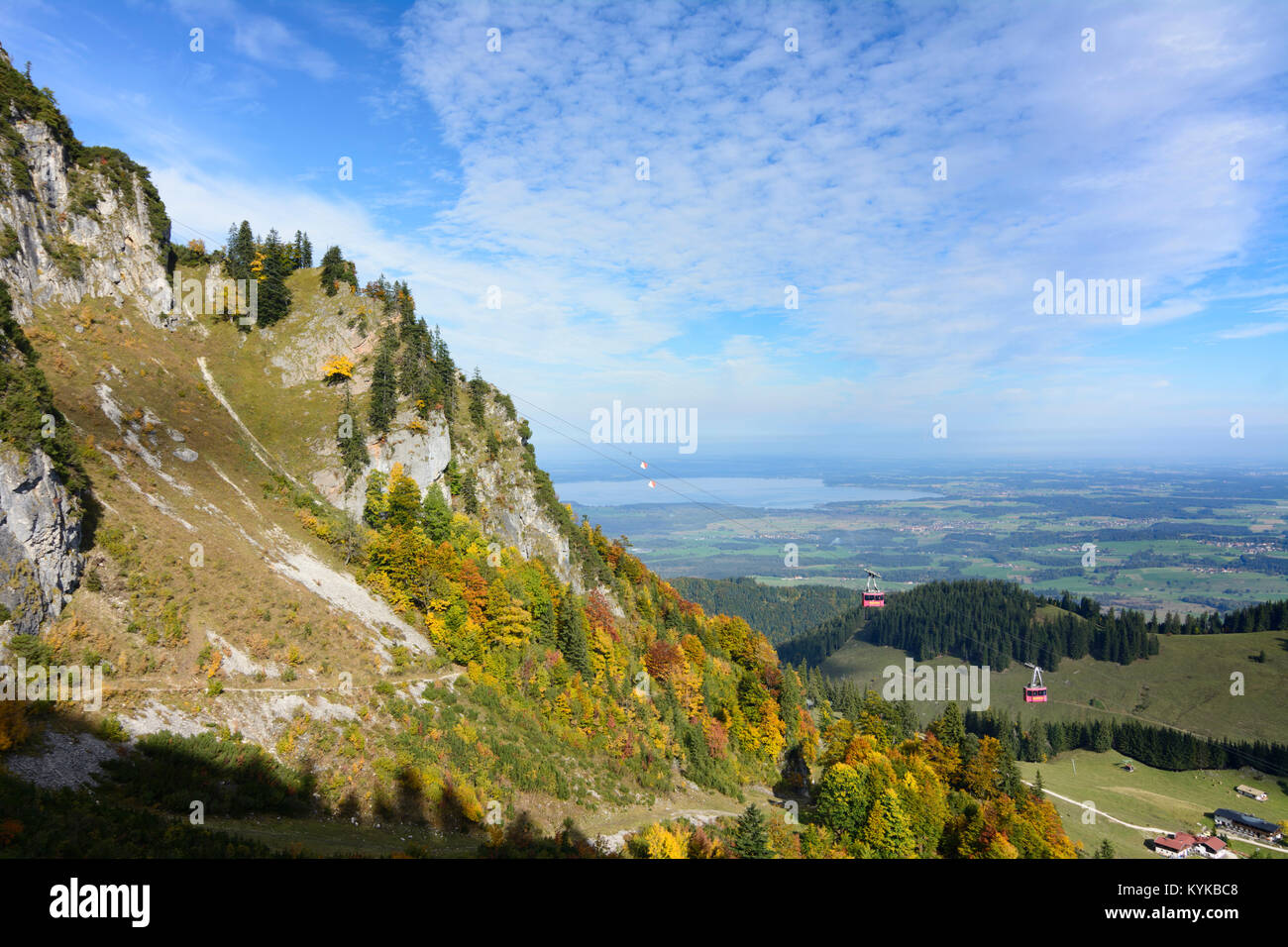 Bergen: mountain Hochfelln, cabin cableway ropeway Seilbahn, lake ...