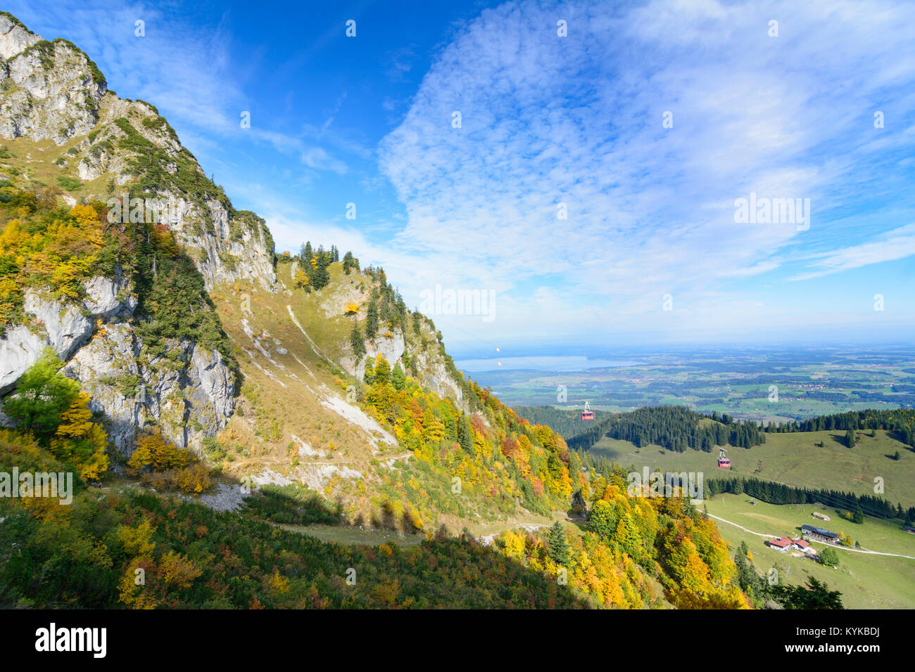 Bergen: mountain Hochfelln, cabin cableway ropeway Seilbahn, lake ...