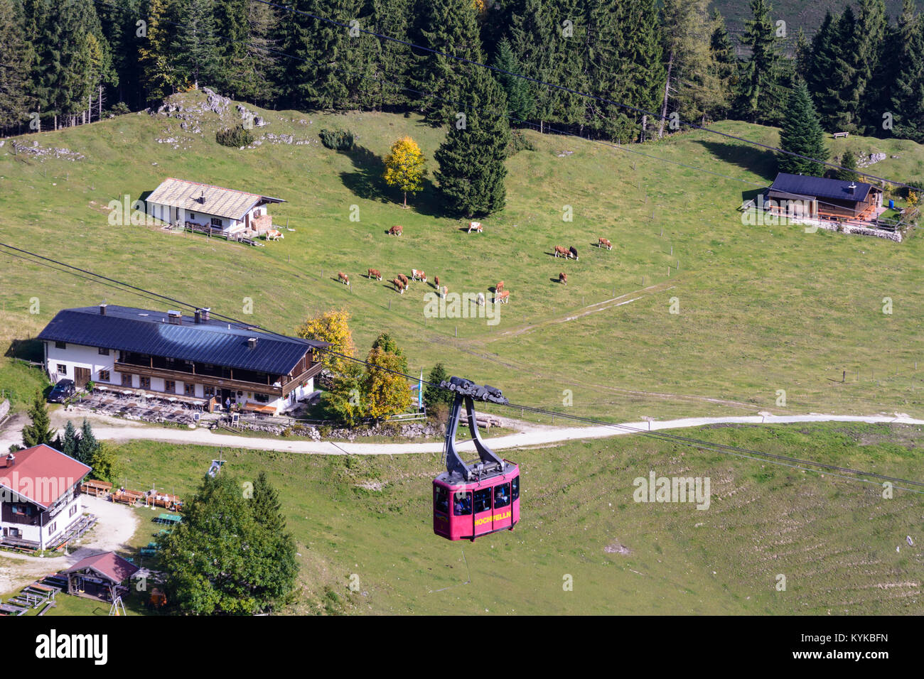 Bergen: mountain Hochfelln, cabin cableway ropeway Seilbahn above alp ...