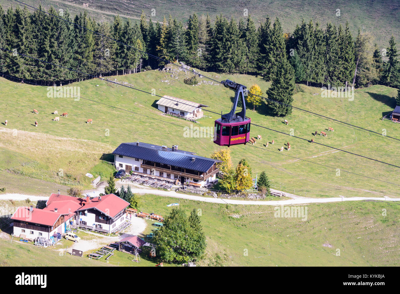 Bergen: mountain Hochfelln, cabin cableway ropeway Seilbahn above alp ...