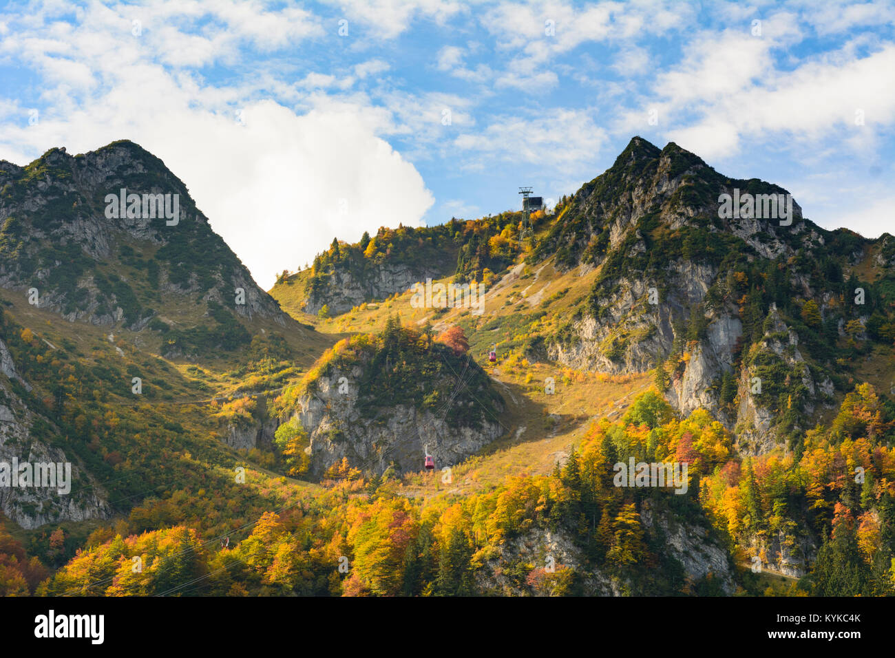 Bergen: mountain Hochfelln, cabin cableway ropeway Seilbahn, Oberbayern ...