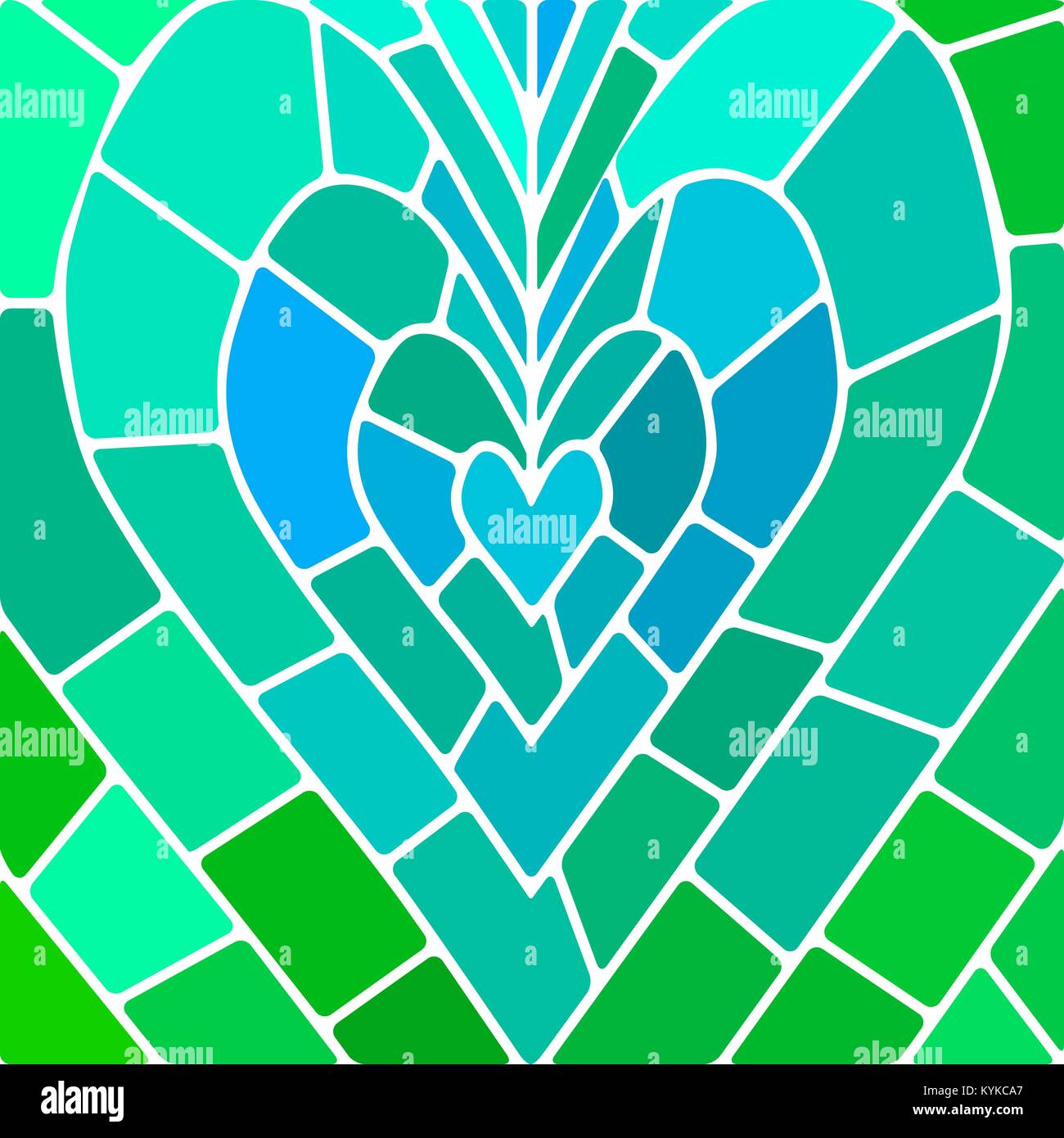 abstract vector stained-glass mosaic background - teal heart Stock ...