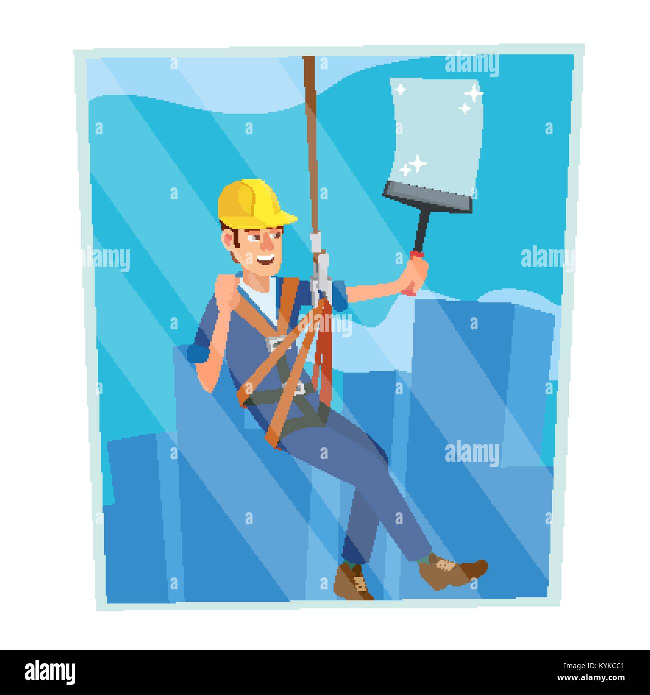 Windows Cleaning Worker Vector. Professional Worker Cleaning Windows ...