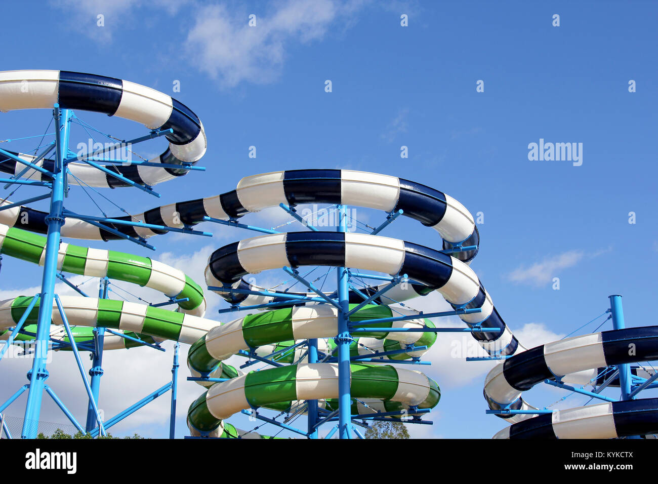 Brightly coloured slides in a water park in the Algarve Portugal Stock ...