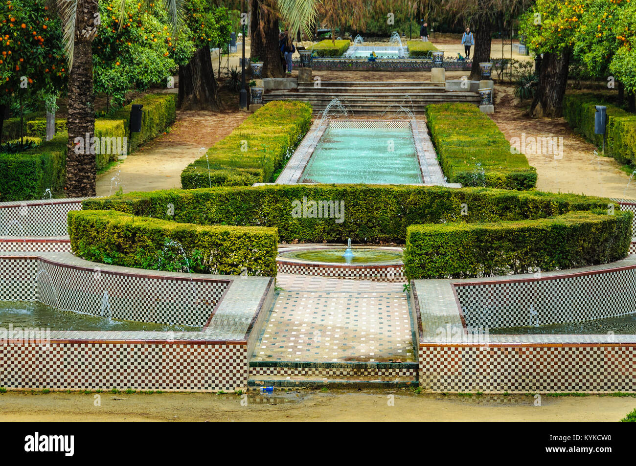 Fountains in Maria Luisa Park in the Andalusian capital, Sevilla in ...