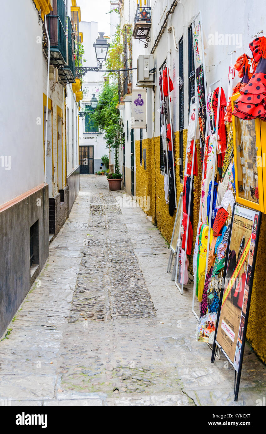 Cobblestone street in the Jewish neighborhood in the Andalusian capital ...