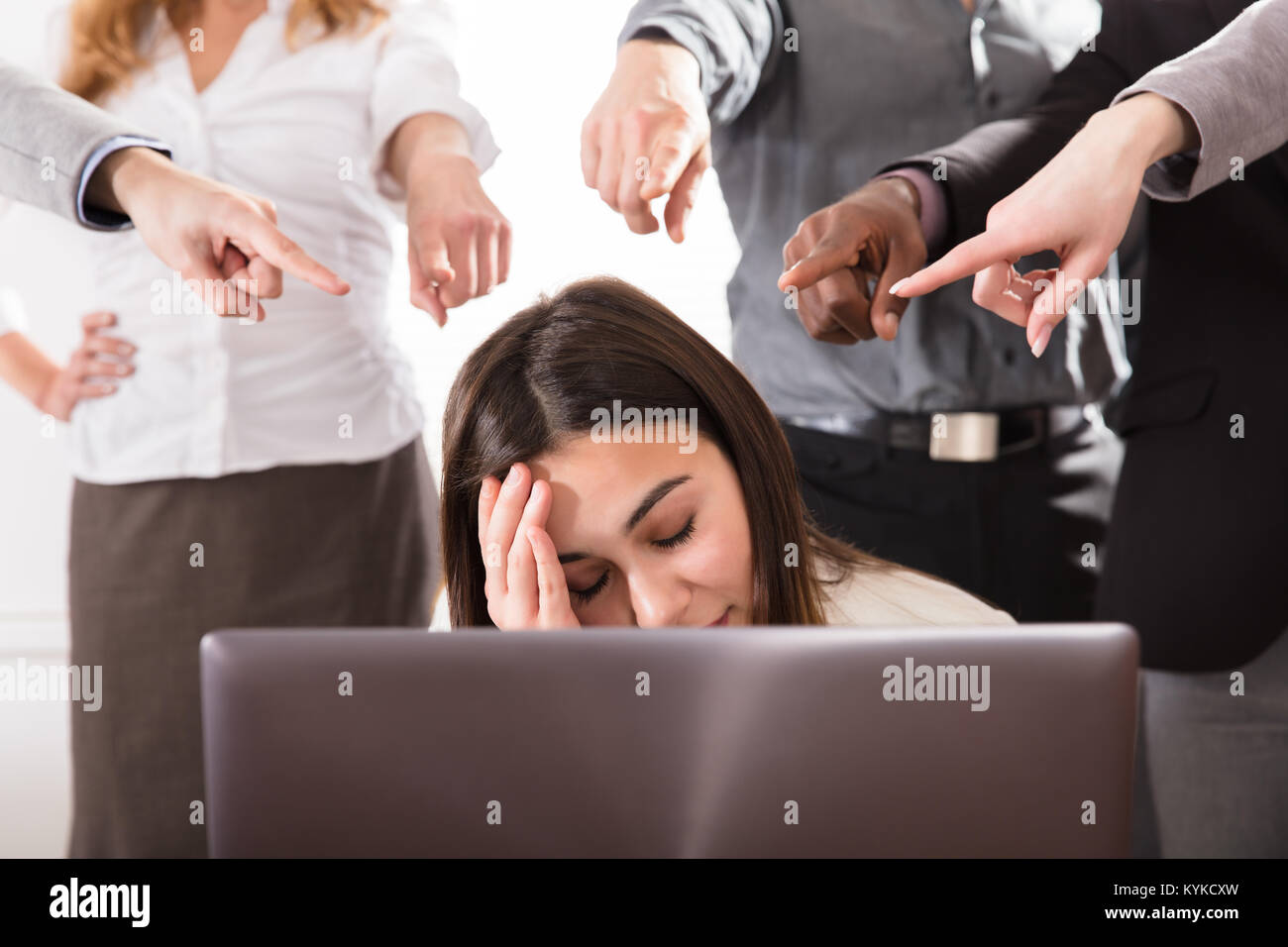Many Hands Pointing The Stress Business Woman At The Workplace Stock ...
