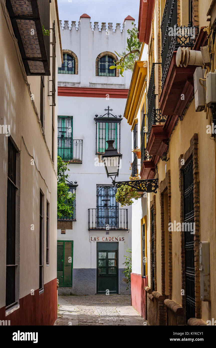 Cobblestone street in the Jewish neighborhood in the Andalusian capital ...