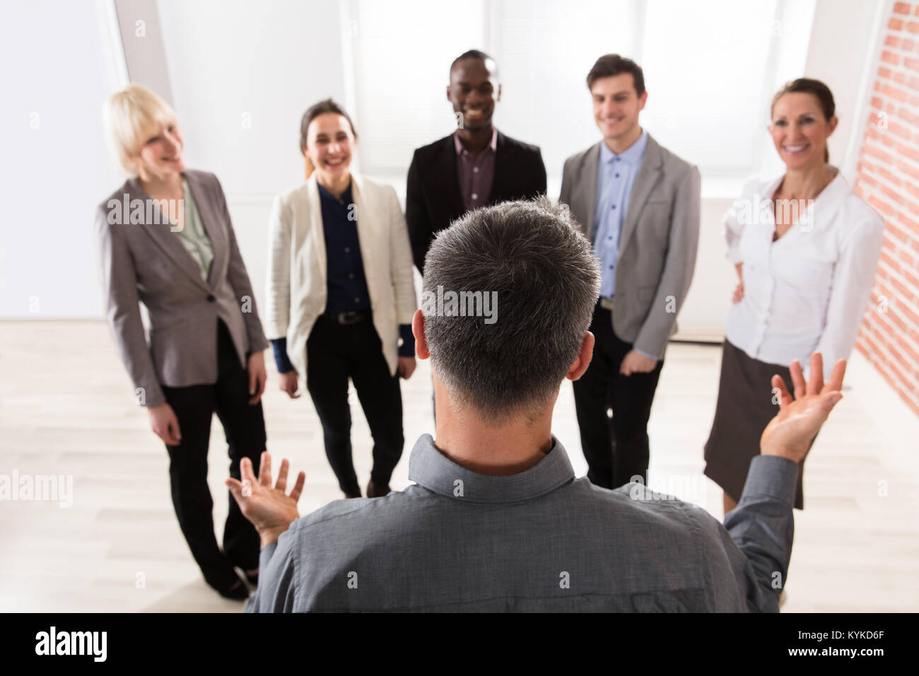 Rear View Of Manager With His Business Colleague In The Office Stock ...