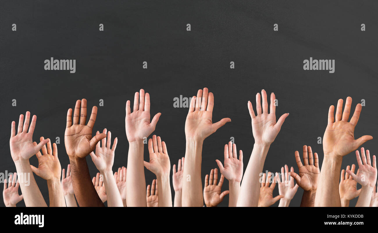 Group people raise hand hi-res stock photography and images - Alamy