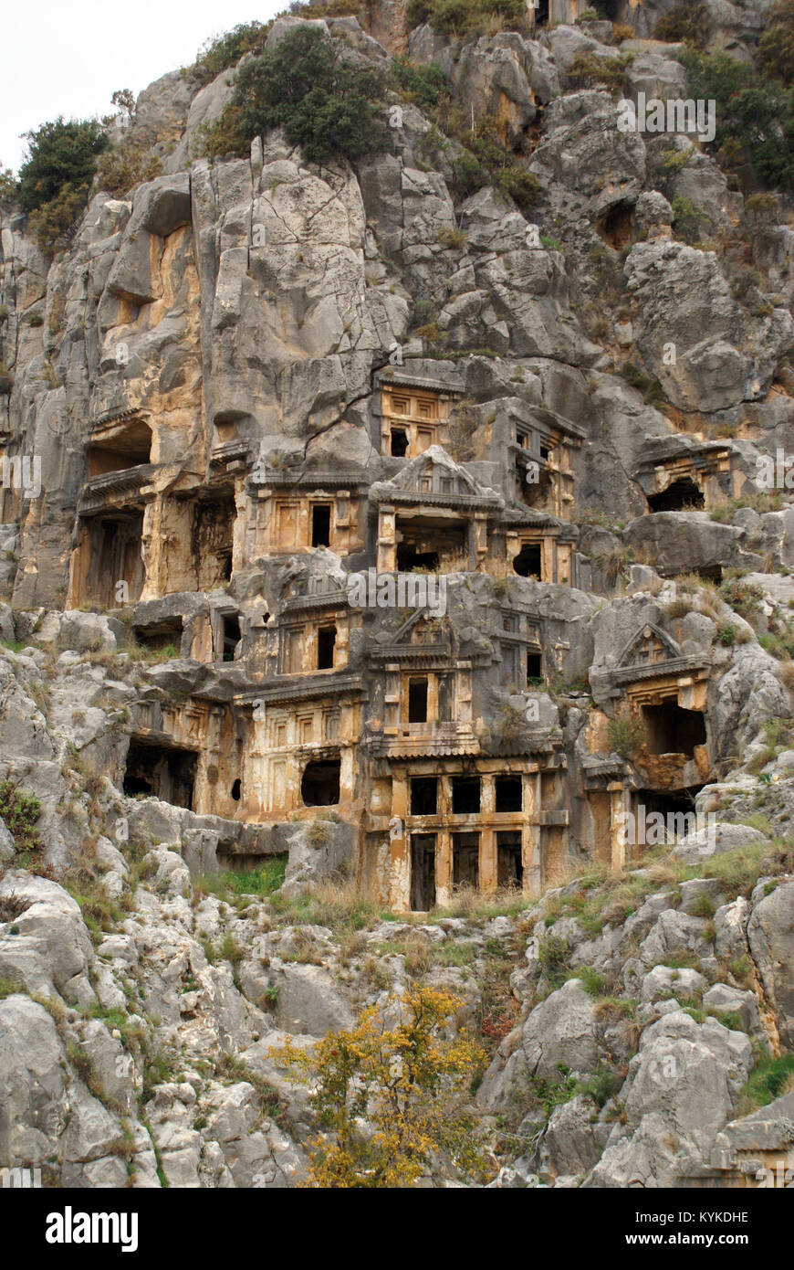 Mountain and rock tombs in Myra, Turkey Stock Photo - Alamy
