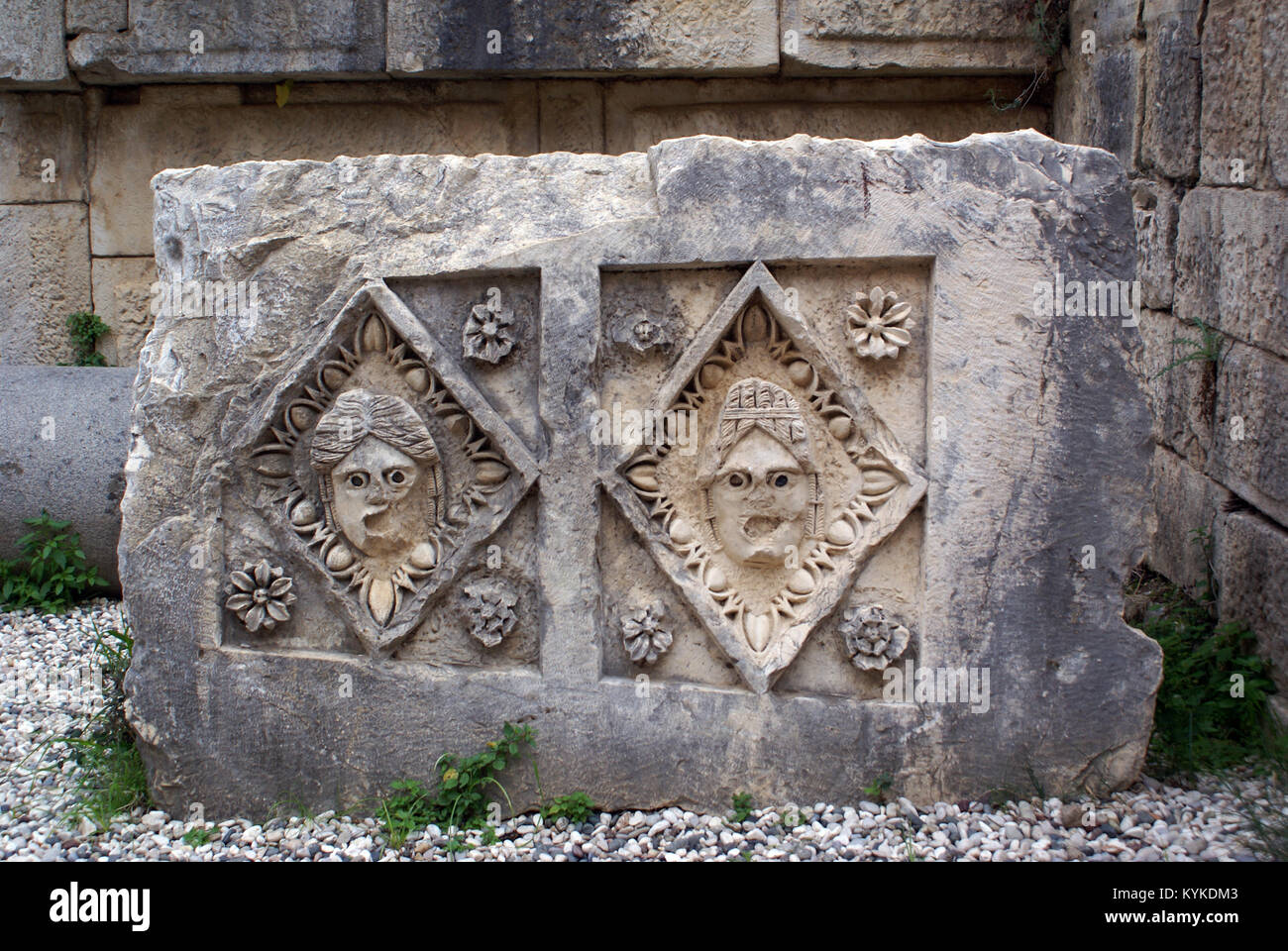 Big stone with two masks in Myra, Turkey Stock Photo - Alamy