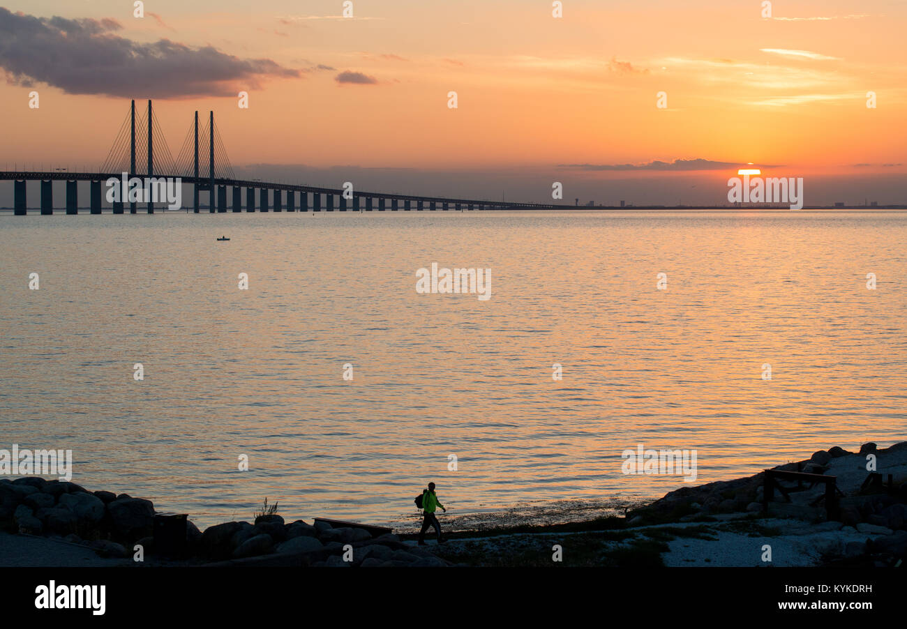 Silhouette of an unrecognizable person at Limhamn in Malmo, Sweden ...