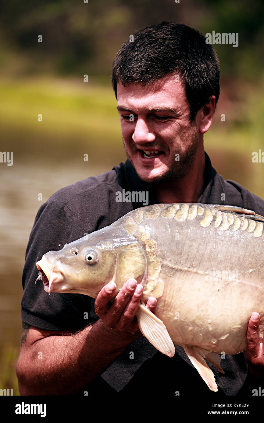 man hold big carp- focus on carp eye Stock Photo - Alamy