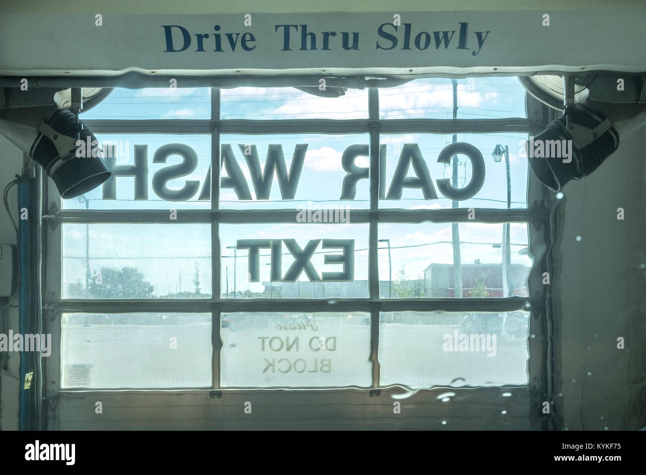 Looking through the front window of a car as it approaches the exit of ...