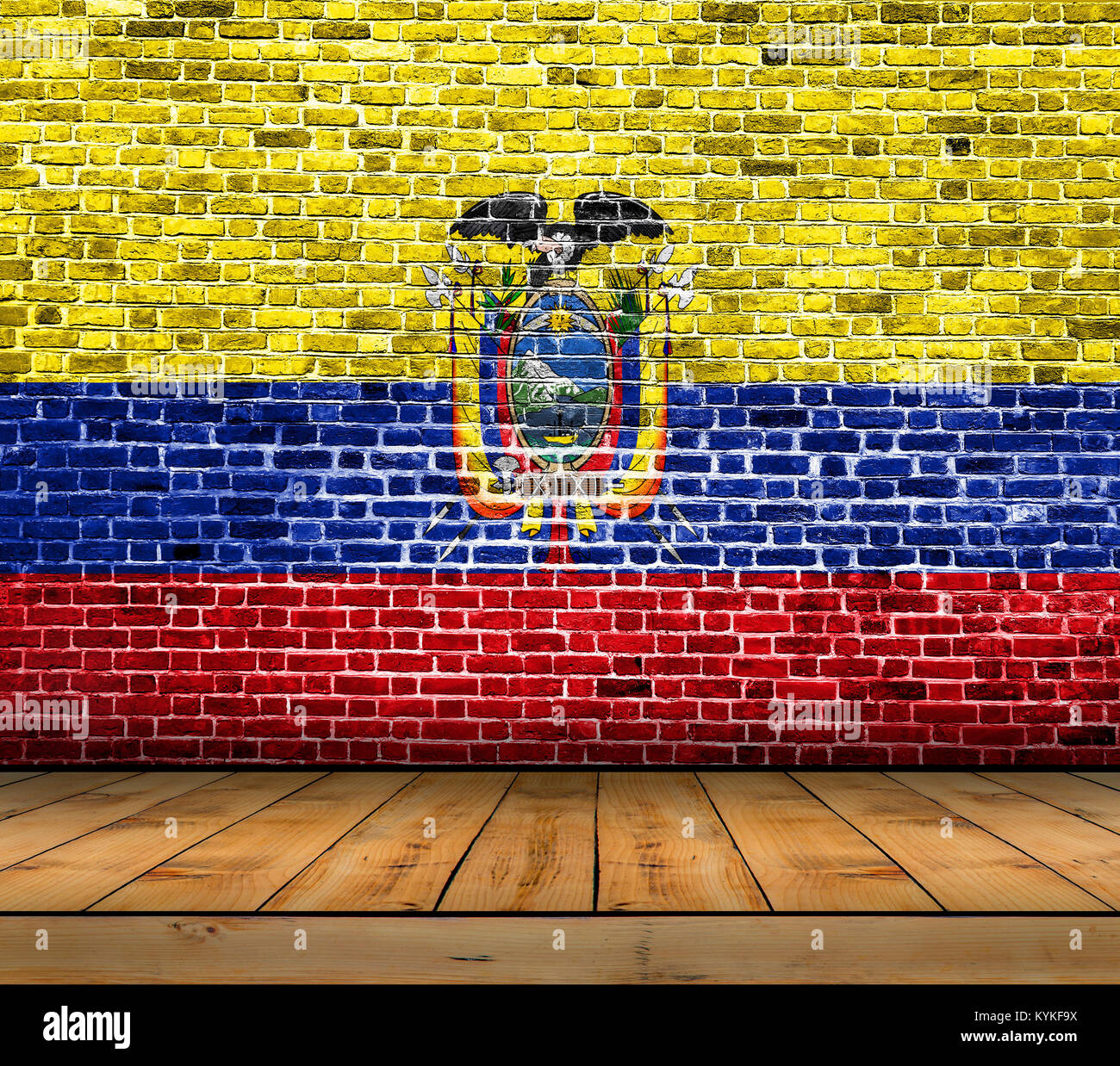 Ecuador flag painted on brick wall with wooden floor Stock Photo - Alamy