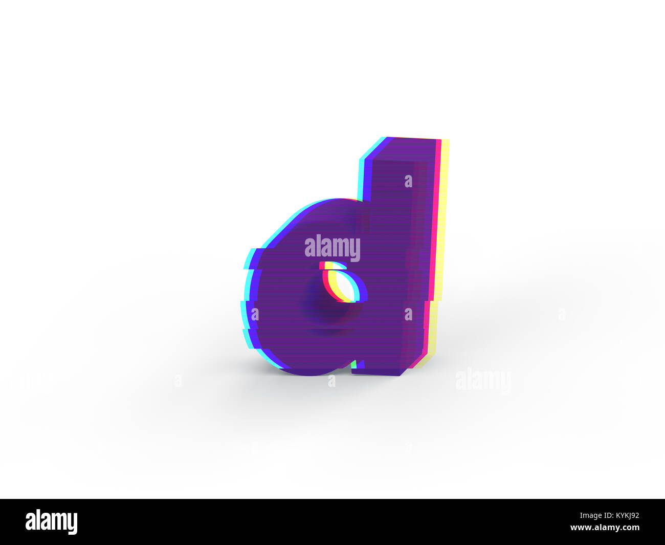3D realistic glitch lowercase letter d with soft shadow isolated on ...