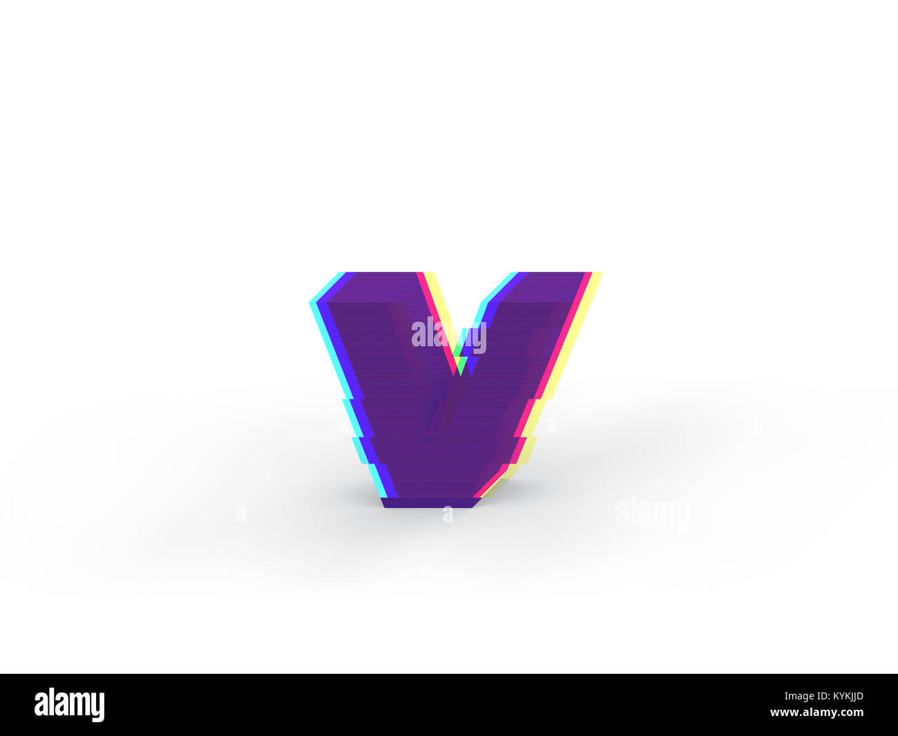 3D realistic glitch lowercase letter v with soft shadow isolated on ...