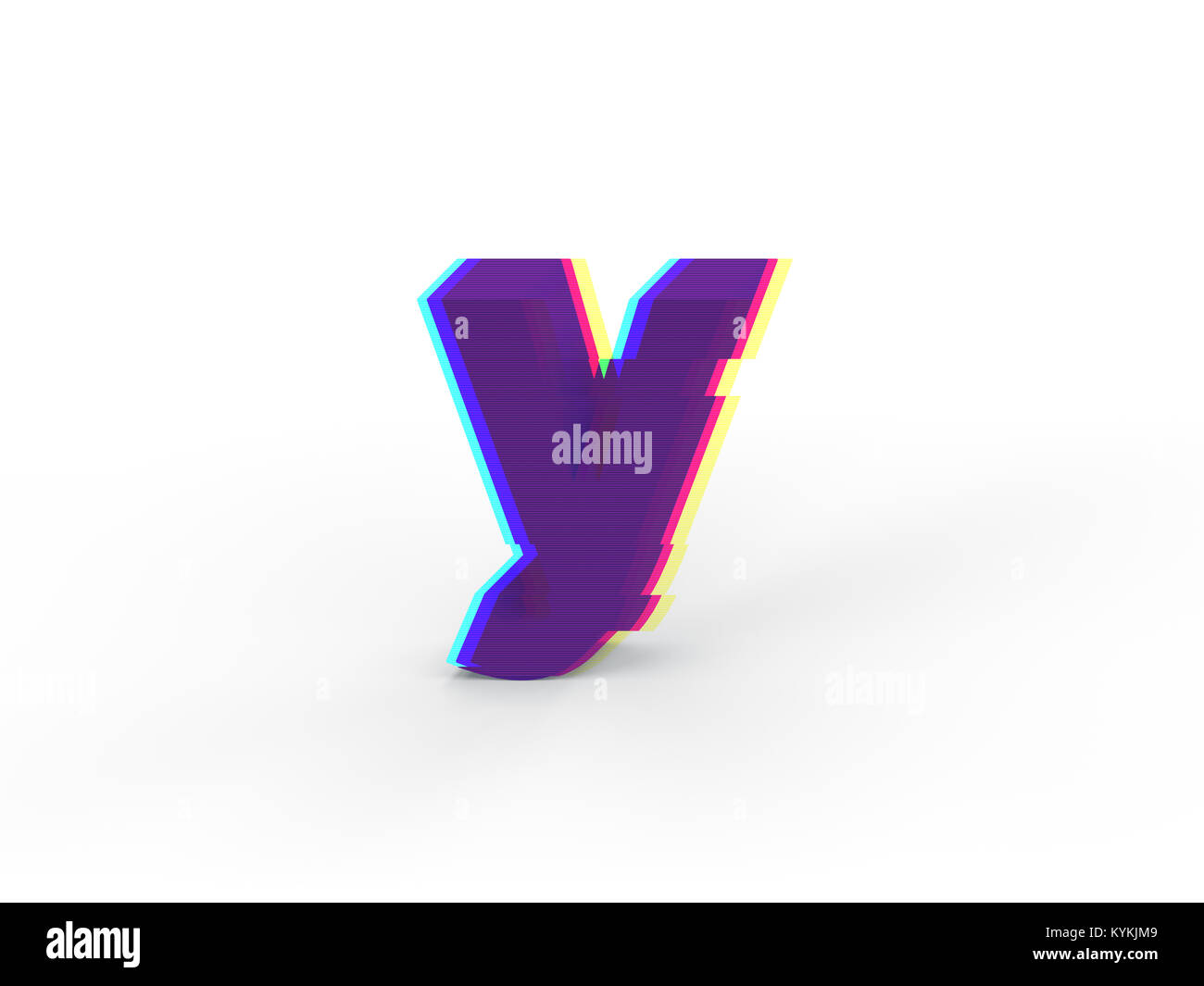 3D realistic glitch lowercase letter y with soft shadow isolated on ...