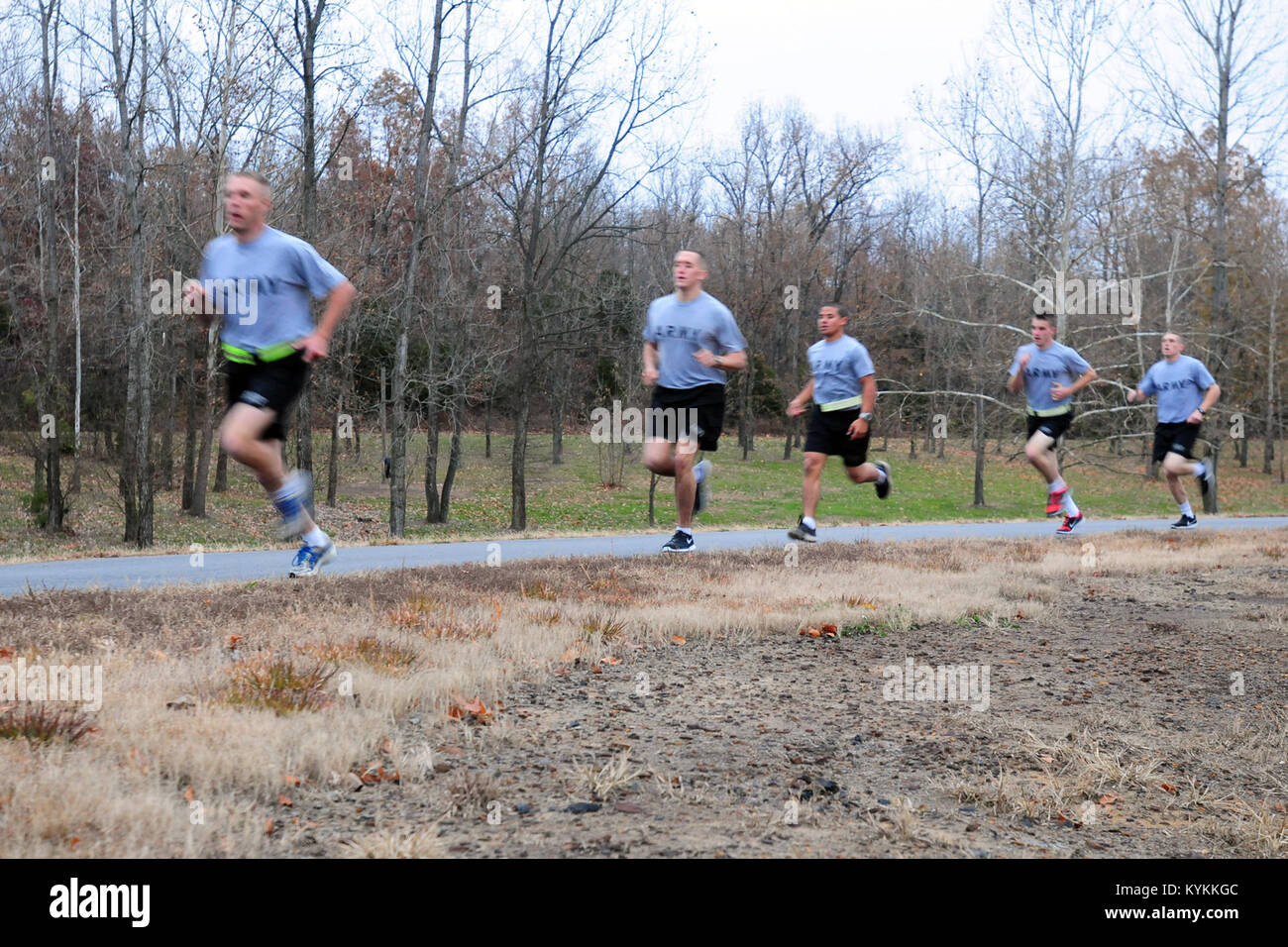Soldiers conduct the 2.5 mile run of an Army Physical Fitness Test ...