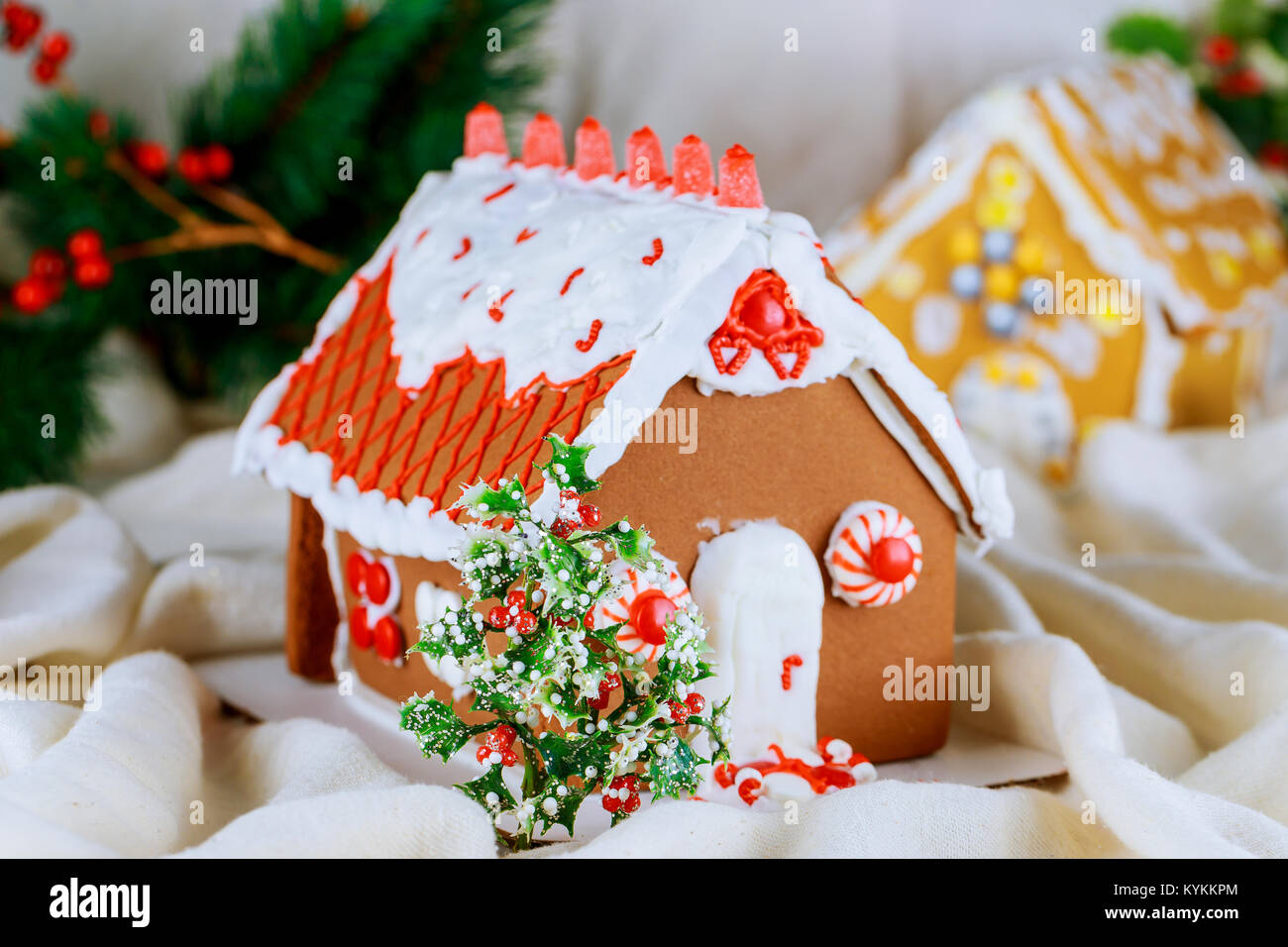 Assorted Christmas gingerbread cookies. village, house, tree ...