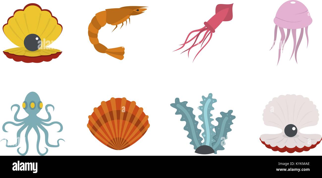 Sea creature icon set, flat style Stock Vector Image & Art - Alamy