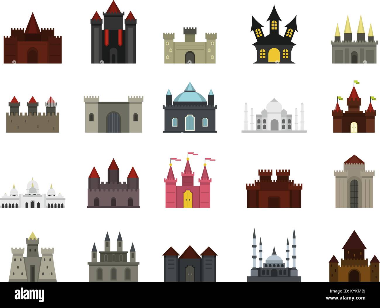 Castle icon set, flat style Stock Vector Image & Art - Alamy